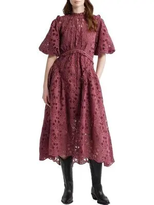 ALLSAINTS Odette Eyelet Embroidered Dress - Raspberry Pink