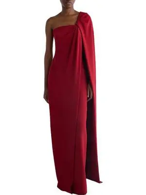 Givenchy Asymmetric Draped Cady Cape Gown - Dark Red