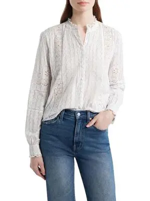 LoveShackFancy Floral Embroidered Eyelet Cotton Shirt - Blue Bonnet