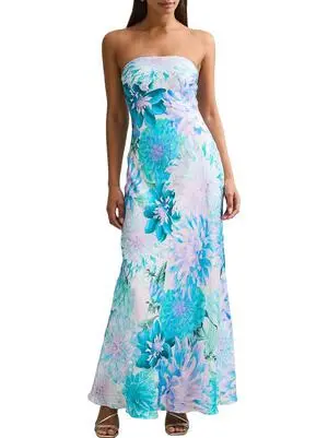 EVER NEW Kai Floral Strapless Satin Dress - Blue Carmen Floral