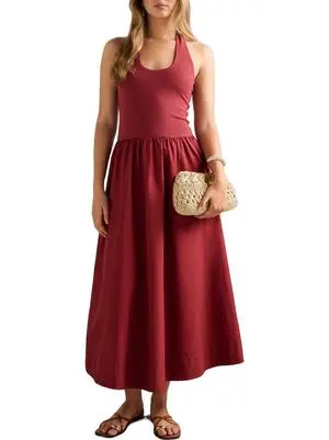EVER NEW Margot Mixed Media Halter Neck Dress - Rosewood
