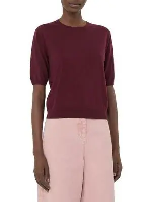 Max Mara Marea Wool & Cashmere Short Sleeve Sweater - Bordeaux