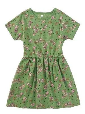 TEA COLLECTION Short Sleeve Twirl Dress - Olive Floral