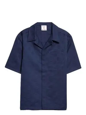 Casablanca Monogram Cotton Poplin Camp Shirt Navy