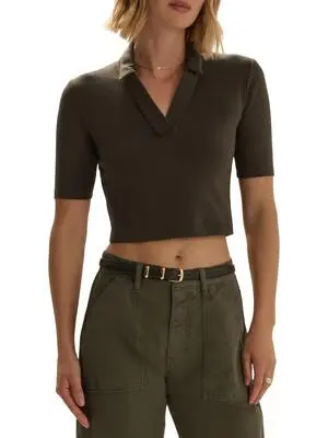 FAVORITE DAUGHTER Cropped Organic Cotton Polo With Johnny Collar - Espresso