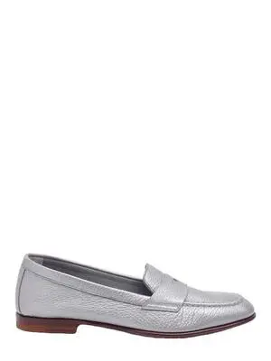Santoni Tumbled Leather Penny Loafer Silver