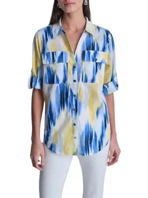 Dkny Printed Cotton Button-up Shirt With Roll-tab Cuffs - Sunlit Shoreline