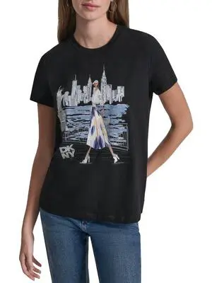 Dkny Crystal Embellished Graphic T-shirt - Black