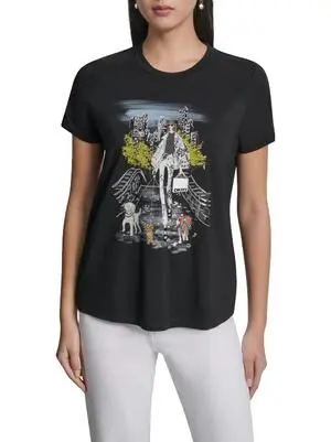 Dkny Crystal Embellished Graphic T-shirt - Black