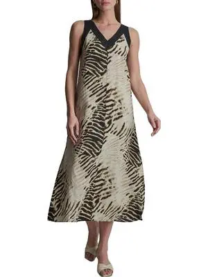 Dkny Printed Linen Midi Dress - Brushed Sandbed/black
