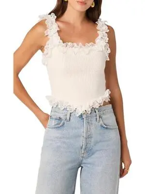 Astr The Label Amity Ruffle Lace Rib Tank - Off White