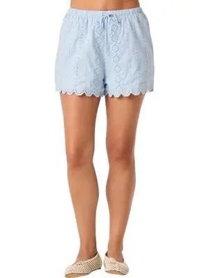 Astr The Label Cotton Eyelet Drawstring Shorts - Light Blue