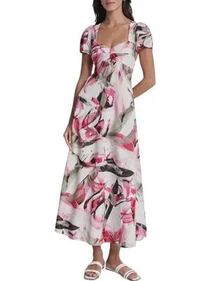 Dkny Printed Short Sleeve Midi Dress - Spring Wisps