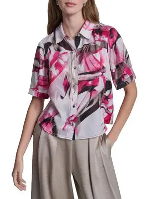 Dkny Lantern Sleeve Satin Button-up Shirt - Spring Wisps