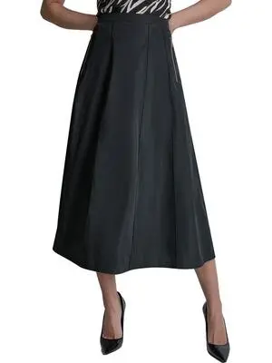Dkny Taffeta Seamed A-line Midi Skirt - Black