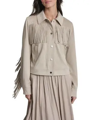 Dkny Fringe Trim Faux Suede Jacket - Pebble