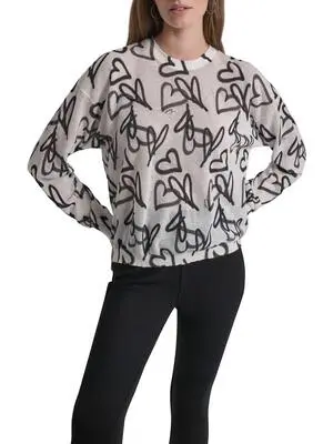Dkny Lightweight Graffiti Heart Print Sweater - Ivory Graffiti Heart