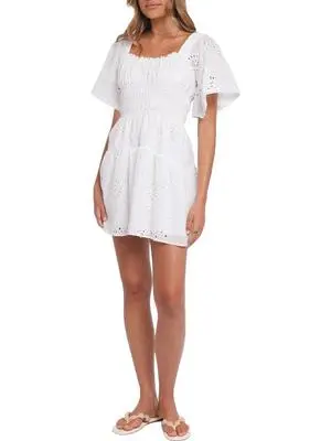 PETAL & PUP Tierney Eyelet Cotton Minidress - White