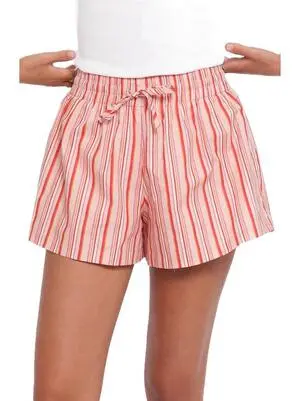 PETAL & PUP Cotton Striped Drawstring Shorts - Peach Stripe