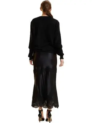 Cynthia Rowley Satin Lace Midi Skirt - Black