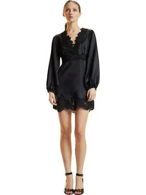 Cynthia Rowley Satin Lace Mini Dress - Black