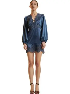 Cynthia Rowley Satin Lace Mini Dress - Denim Blue