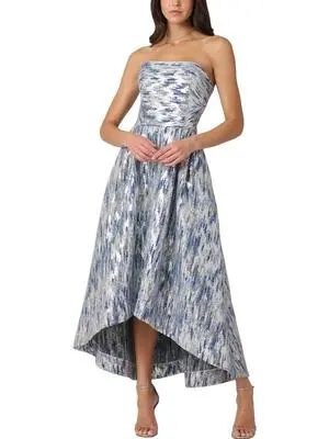 Shoshanna Jacquard Strapless Cocktail Dress - Light Blue/beige/silver