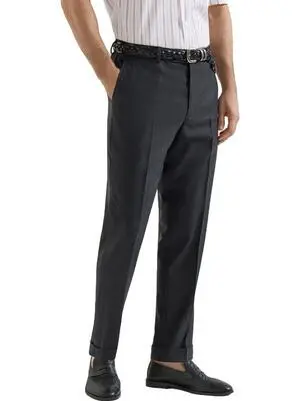 Brunello Cucinelli Houndstooth Virgin Wool Trousers - Anthracite