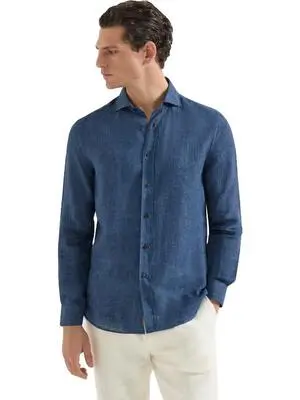 Brunello Cucinelli Délavé Linen Shirt Navy Blue