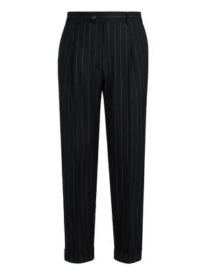 Brunello Cucinelli Virgin Wool Pinstripe Trousers - Black