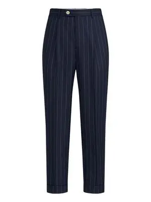 Brunello Cucinelli Virgin Wool Pinstripe Trousers - Blue
