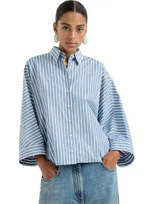 Brunello Cucinelli Striped Poplin Shirt - Azure