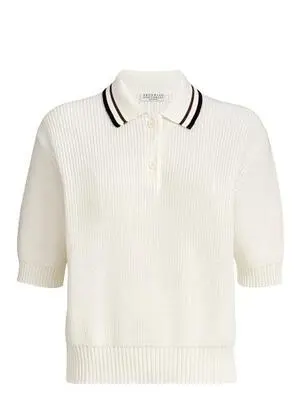 Brunello Cucinelli Rib Knit Polo - White