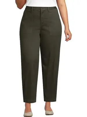 LANDS' END Chino High-rise Barrel Leg Ankle Utility Pants - Forest Moss