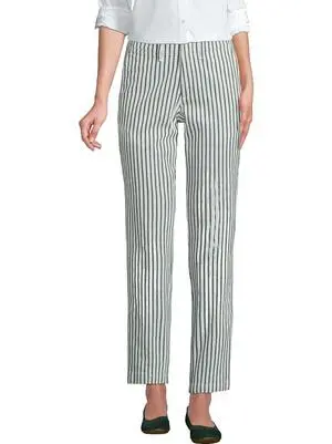LANDS' END Mid Rise Classic Straight Leg Chino Ankle Pants - Estate Green/white Stripes