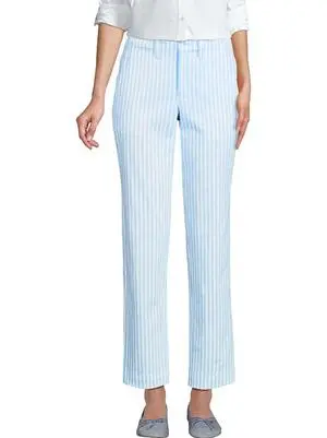 LANDS' END Mid Rise Classic Straight Leg Chino Ankle Pants - White/blue Awning Stripe