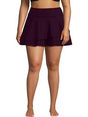 LANDS' END High Waisted Tulip Hem Swim Skort - Dark Wine