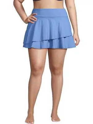 LANDS' END High Waisted Tulip Hem Swim Skort - Lake Blue