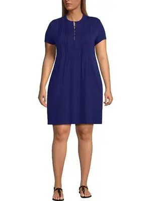 LANDS' END Cotton Modal Pintuck Short Sleeve Dress - Midnight Sky