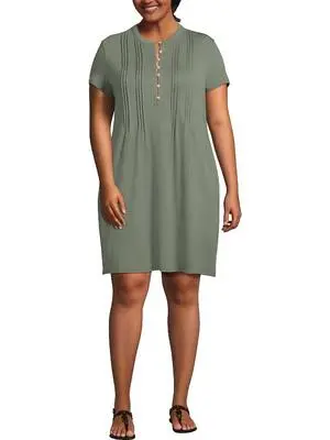 LANDS' END Cotton Modal Pintuck Short Sleeve Dress - Sage