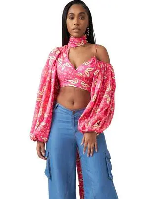 BOHN JSELL Persephone Wrap Top Pink