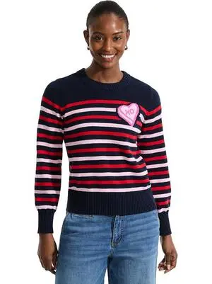 LANDS' END Striped Crew Neck Sweater - Candy Heart/navy/red Stripe