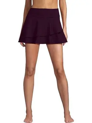 LANDS' END High Waisted Tulip Hem Swim Skort Dark Wine