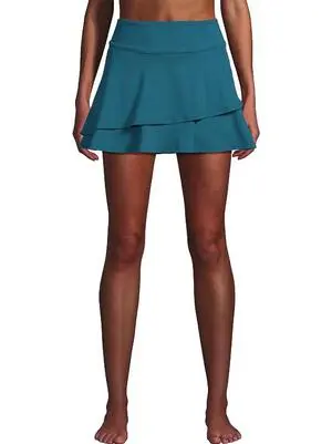 LANDS' END High Waisted Tulip Hem Swim Skort Paradise Teal
