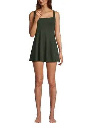 LANDS' END Seamed Corset Swim Dress - Rich Olive Green