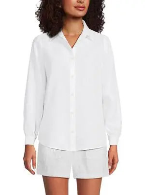 LANDS' END Linen Long Sleeve Shirt - White