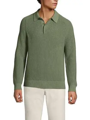 LANDS' END Long Sleeve Drifter Polo Sweater - Sage