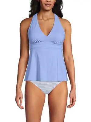 LANDS' END D-cup V-neck Racerback Flutter Tankini - Soft Cloud Blue