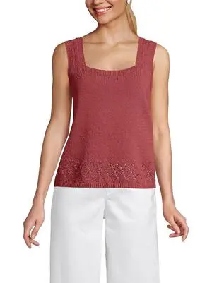 LANDS' END Pointelle Square Neck Tank Sweater - Soft Mojave Rose