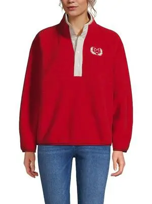 LANDS' END Fleece Snap Neck Pullover - Compass Red